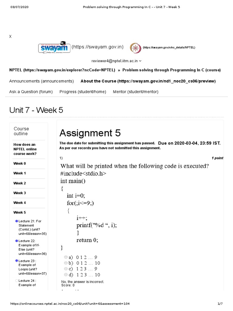Noc20-Cs06 Week 05 Assignment 01 | PDF | Mathematics | Computer Science