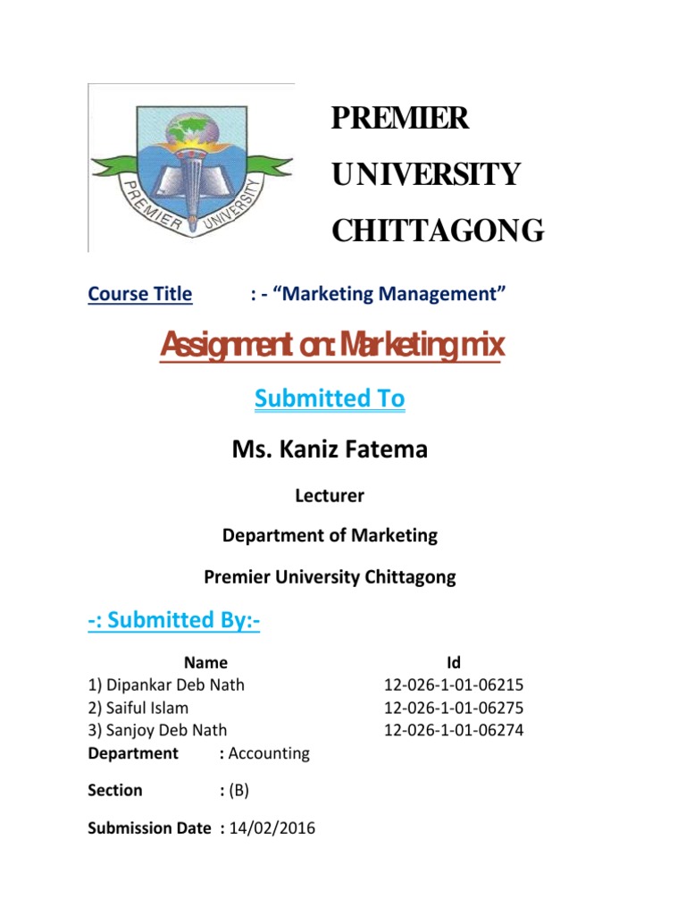 Assignment On: Marketing Mix: Premier University Chittagong | PDF ...