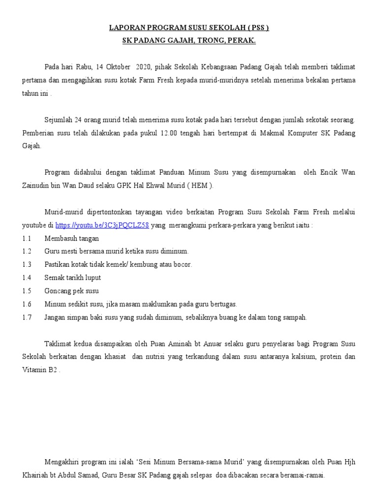 Laporan Program Susu 1 Malaysia | PDF