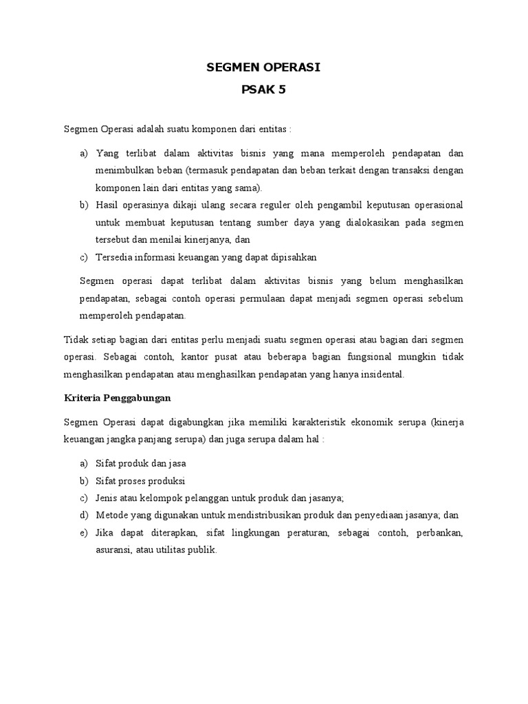 Segmen Operasi Psak 5 Akm 2 | PDF