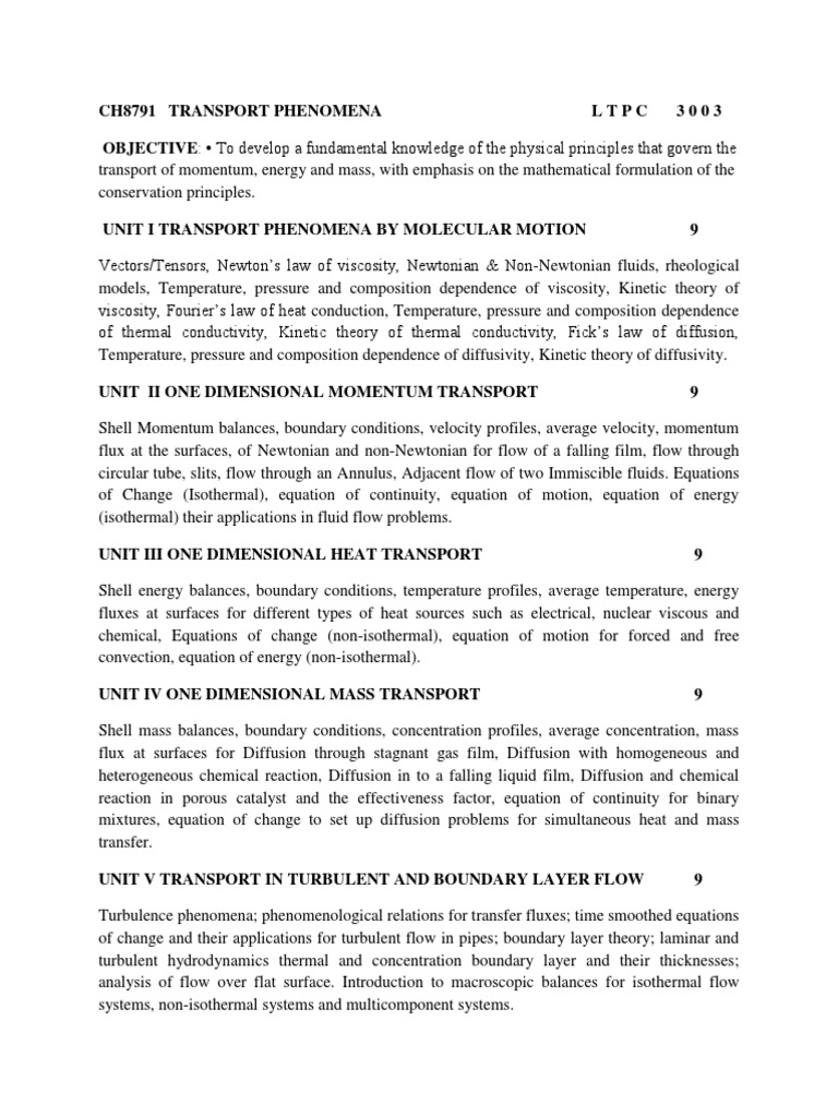 CH8791 Transport Phenomena | PDF | Transport Phenomena | Diffusion