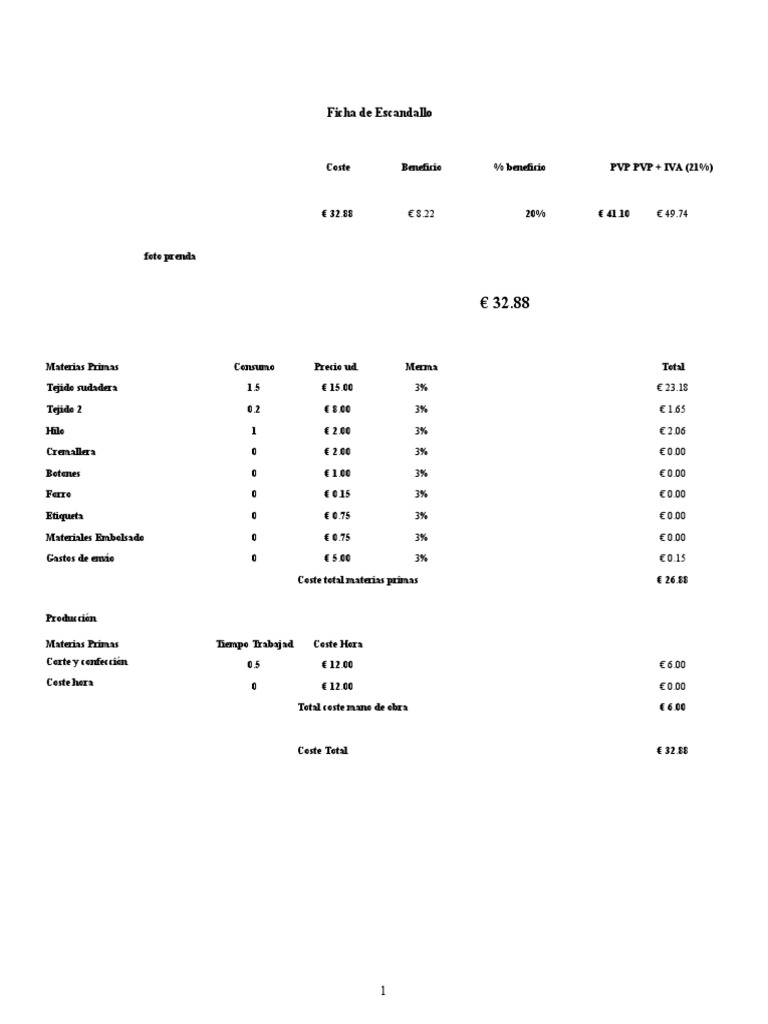 Ficha Escandallo | PDF