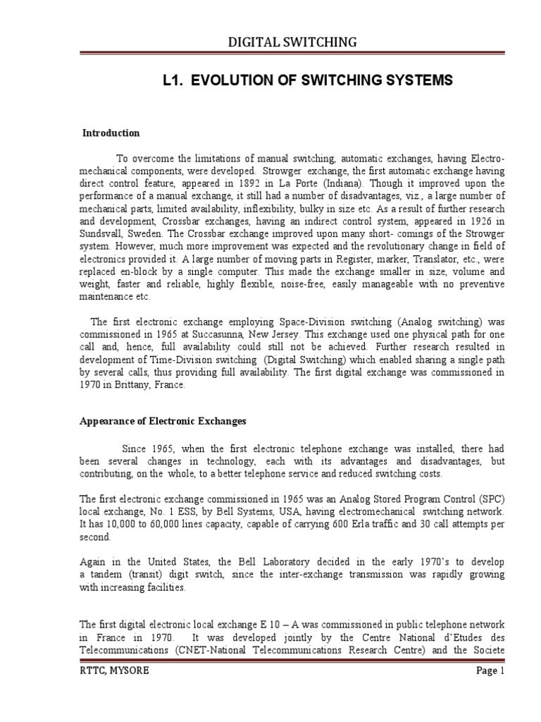L1.0-Evolution of Switching System | PDF | Telephone Exchange | Telephone