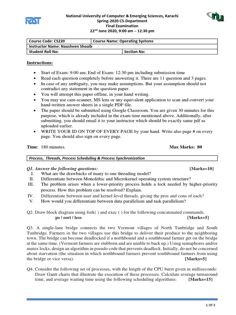 Instructions:: Q1. Answer The Following Questions: (Marks 10) | PDF ...