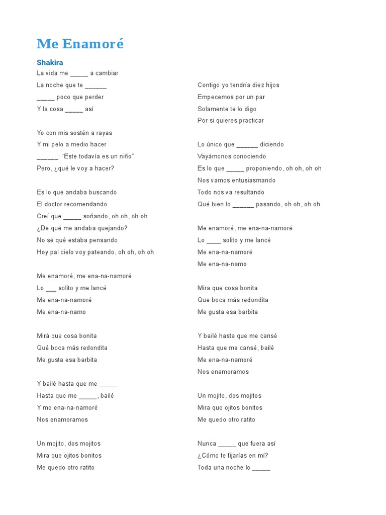 Me Enamoré - Shakira | PDF | Poesía