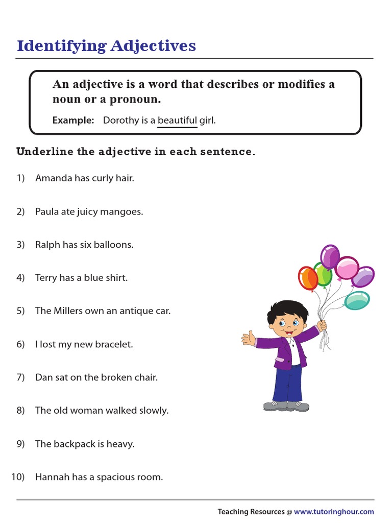 Identifying Adjectives | PDF