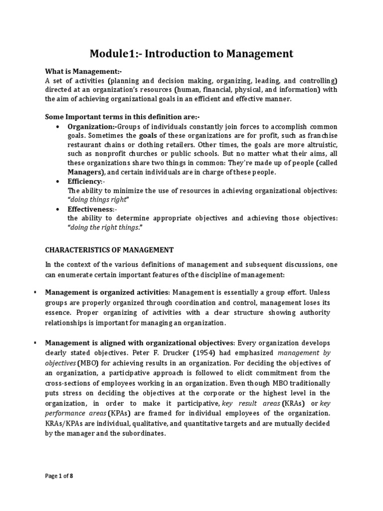 Module 1-Introduction To Management | PDF | Goal | Human Resources