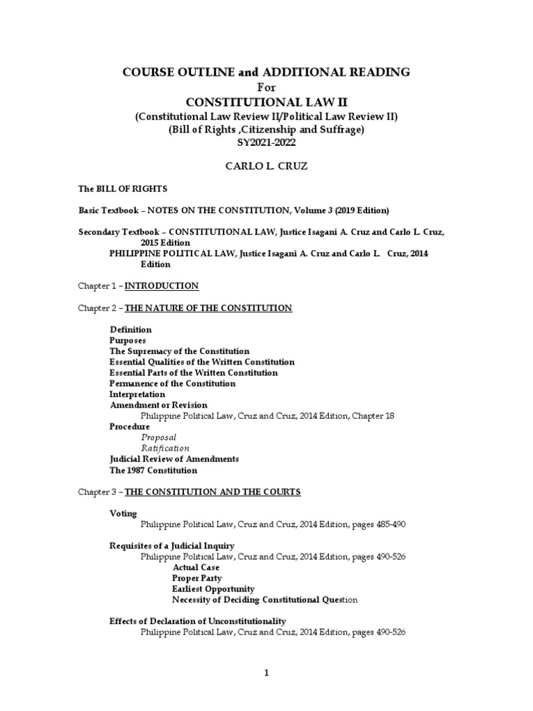 Constitutional Law II Course Outline: A Comprehensive Guide to the Bill ...