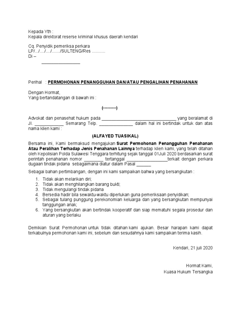 Surat Penangguhan Penahanan | PDF
