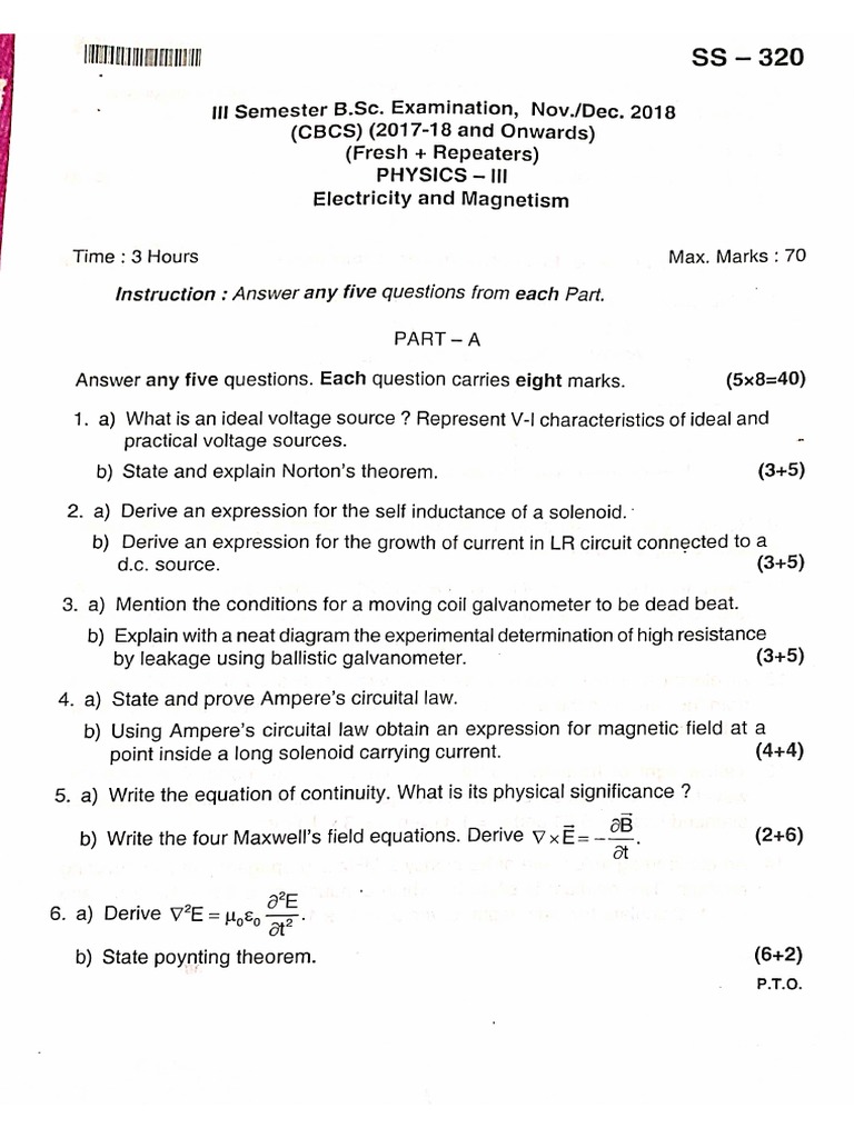 Physics Question Papers 3rd Sem BSC | PDF