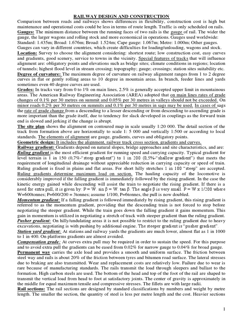 03 - RAILWAY DESIGN AND CONSTRUCTION-handout 2009 | PDF | Track (Rail ...