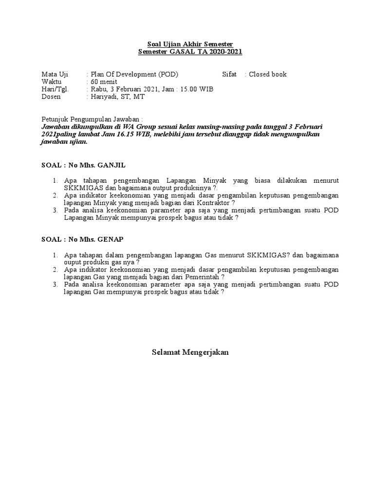 Soal UAS Gasal 20-21 | PDF