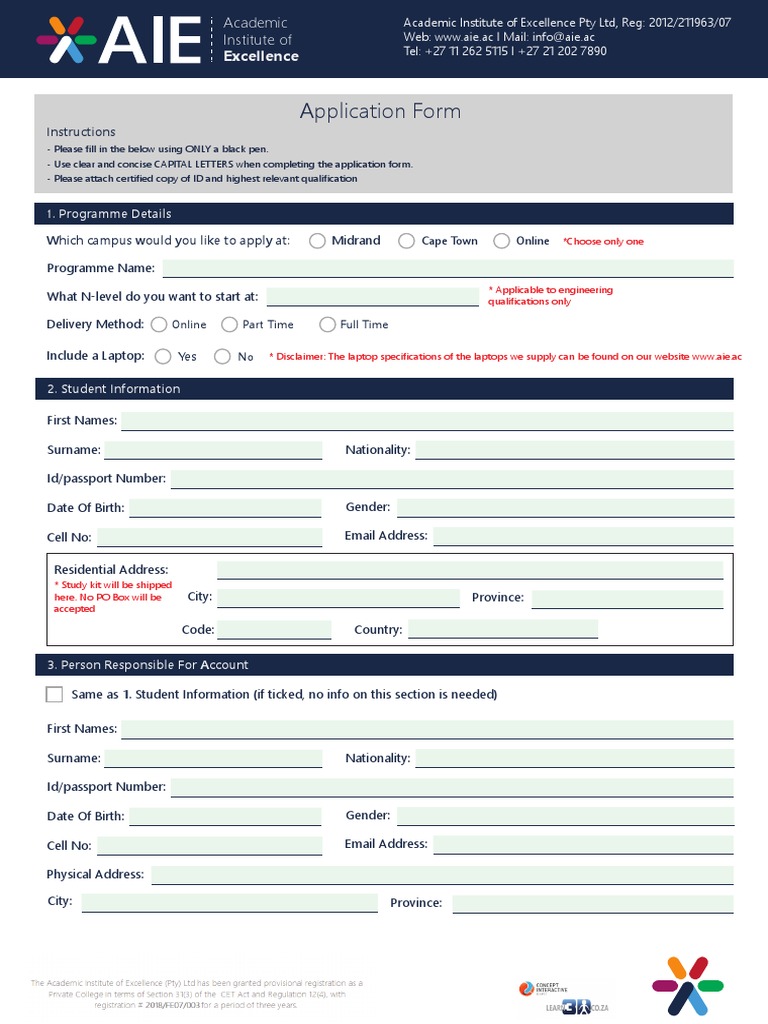 AIE Application Form | Download Free PDF | Payments | Fee