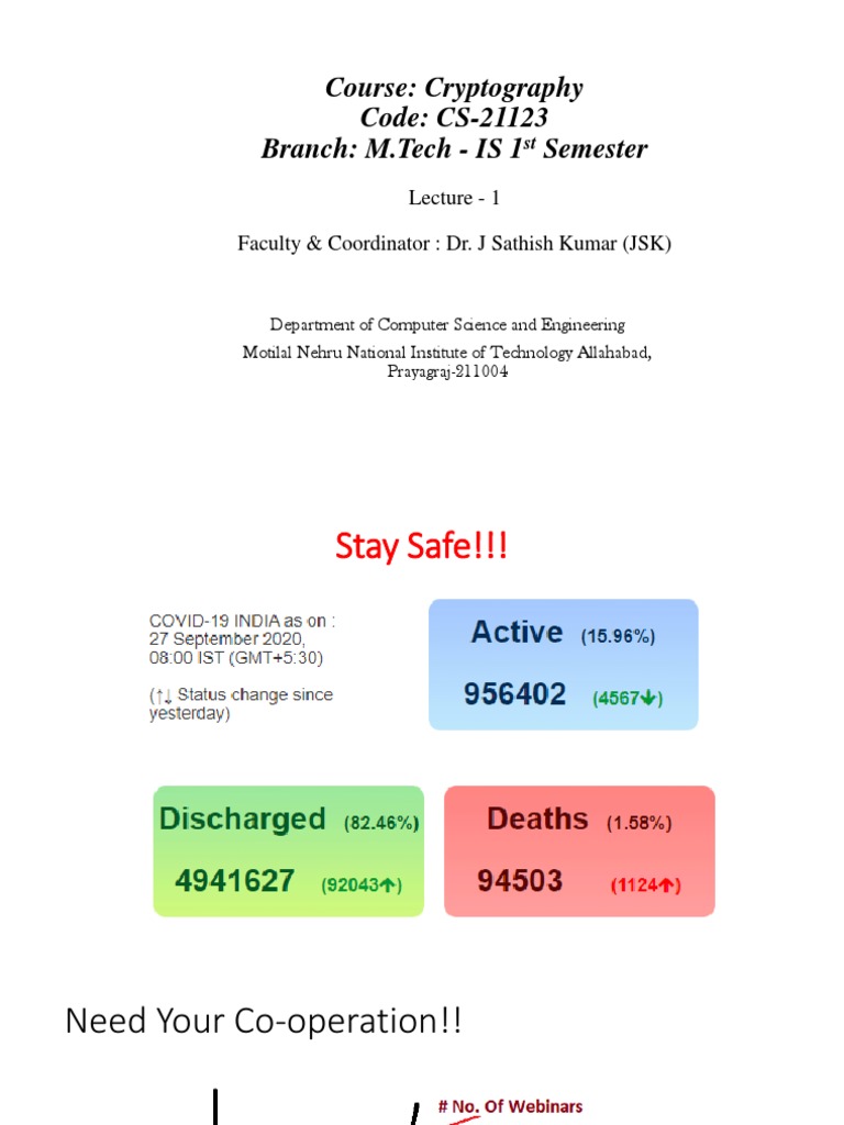 Course: Cryptography Code: CS-21123 Branch: M.Tech - IS 1 Semester ...