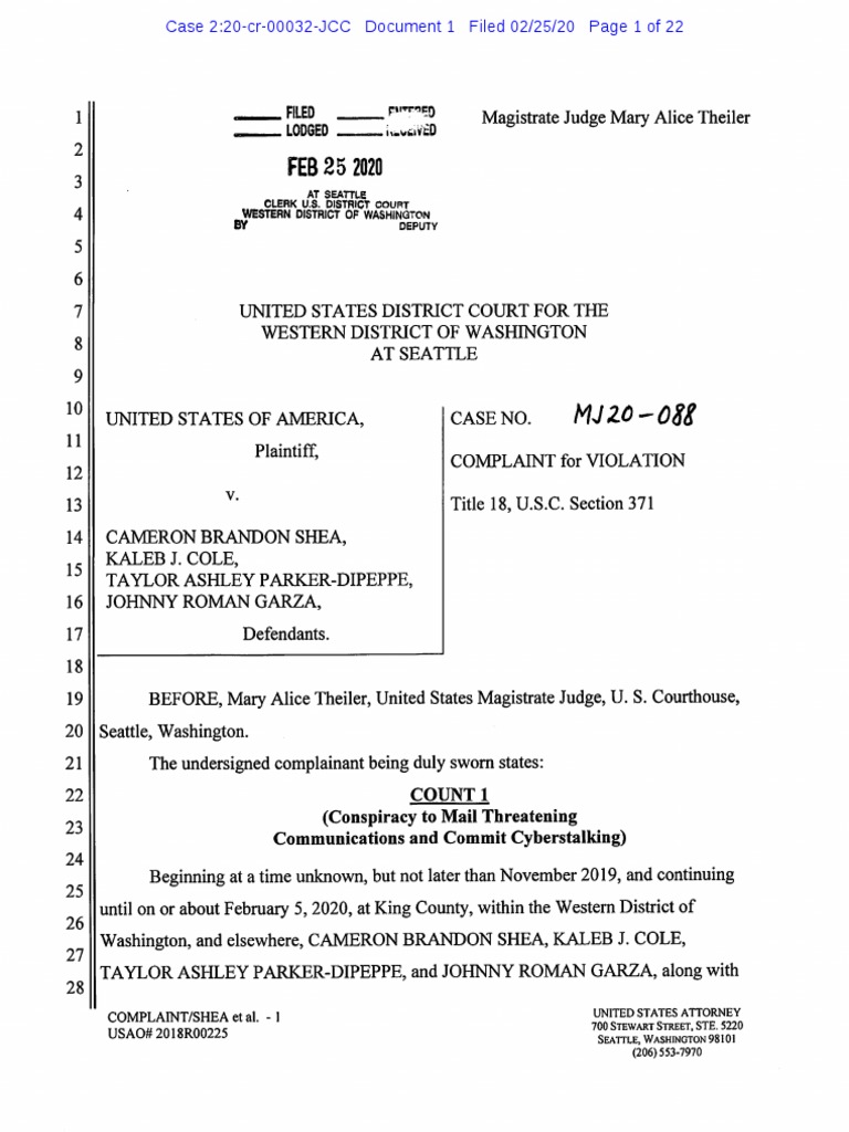Cameron Shea - Criminal Complaint | PDF | Science & Mathematics