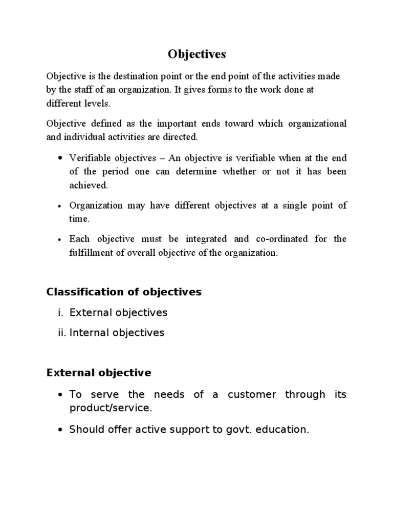 Classification of Objectives | PDF | Goal | Performance Appraisal