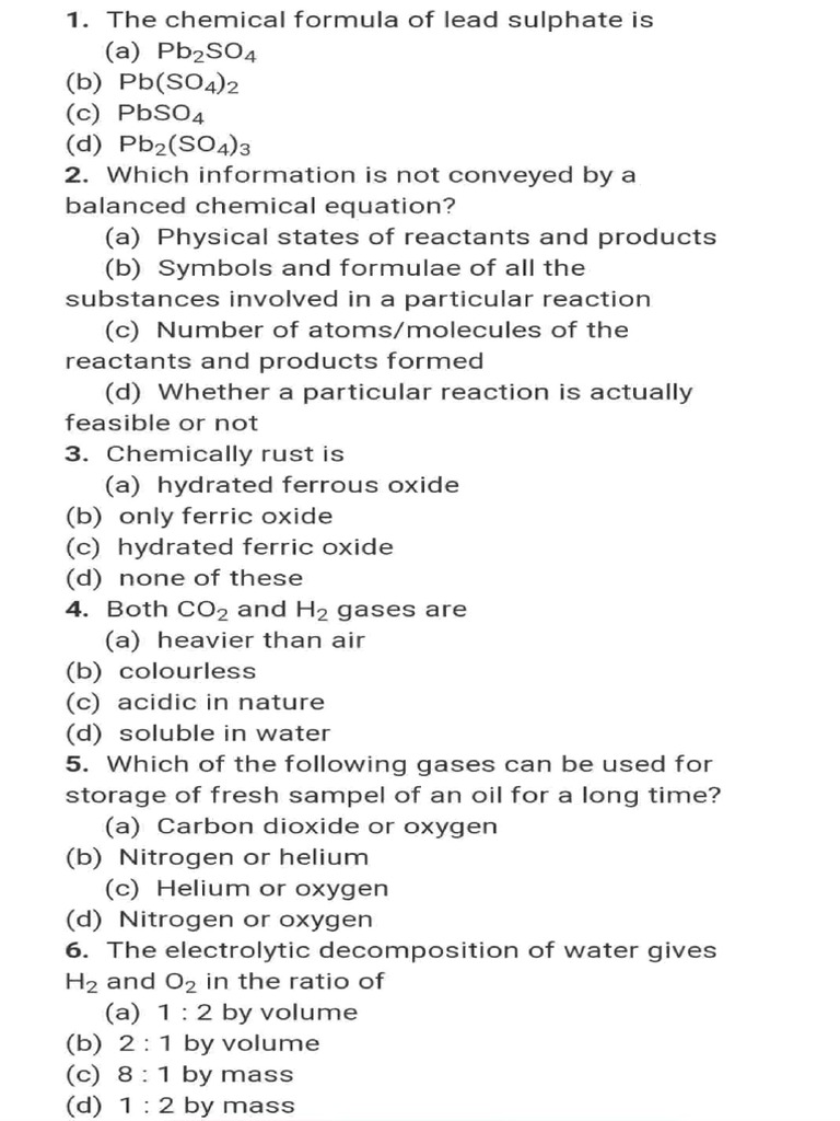 Class 10 MCQ For Practice | PDF | Oxide | Nitrogen