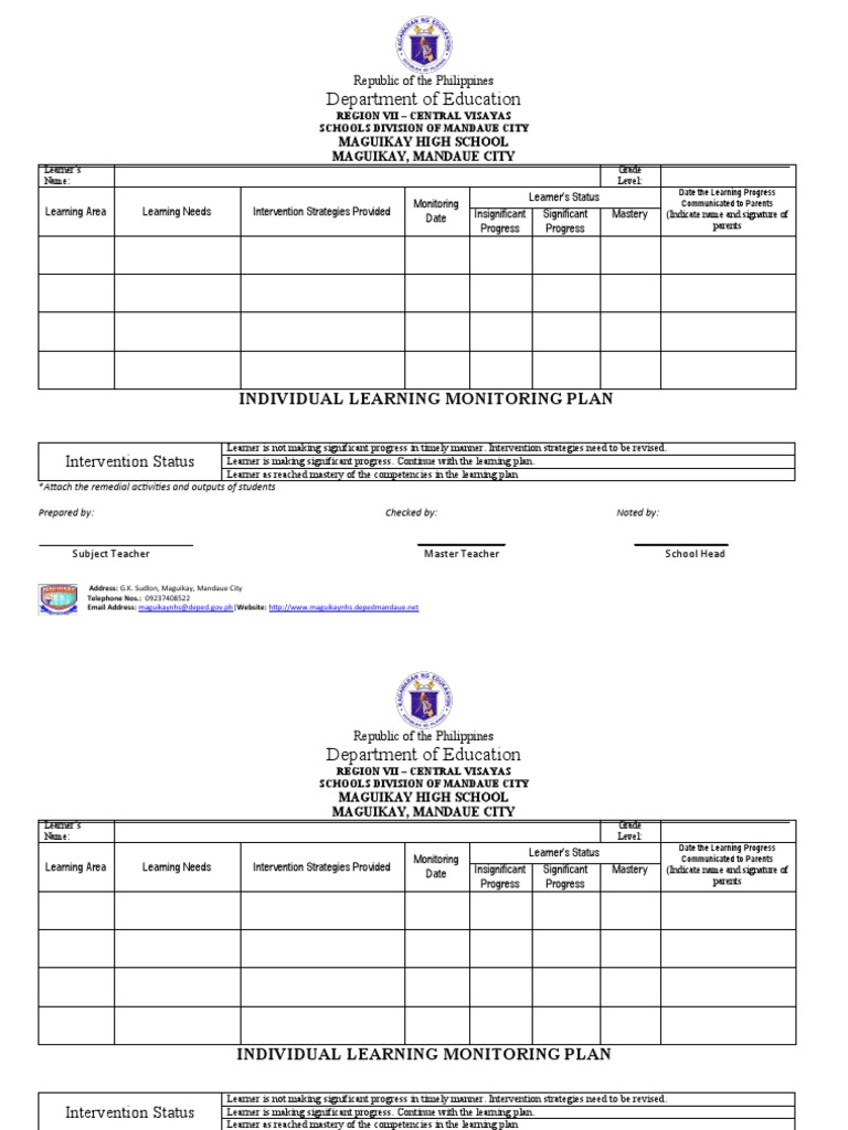 Individual Learning Monitoring Plan | PDF | Learning | Educational ...