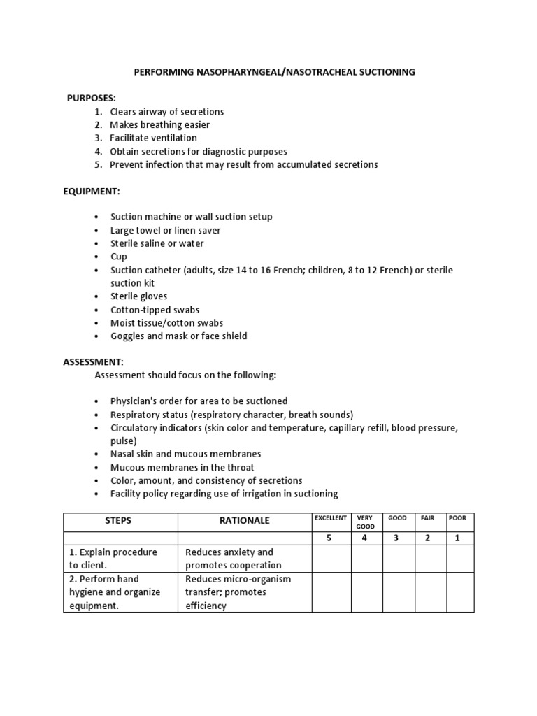 PERFORMING NASOPHARYNGEAL and NASOTRACHEAL SUCTIONING | PDF | Breathing ...