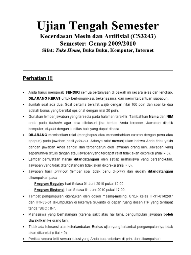 KMA - CS3243 - Genap - 0910 - Soal UAS | PDF