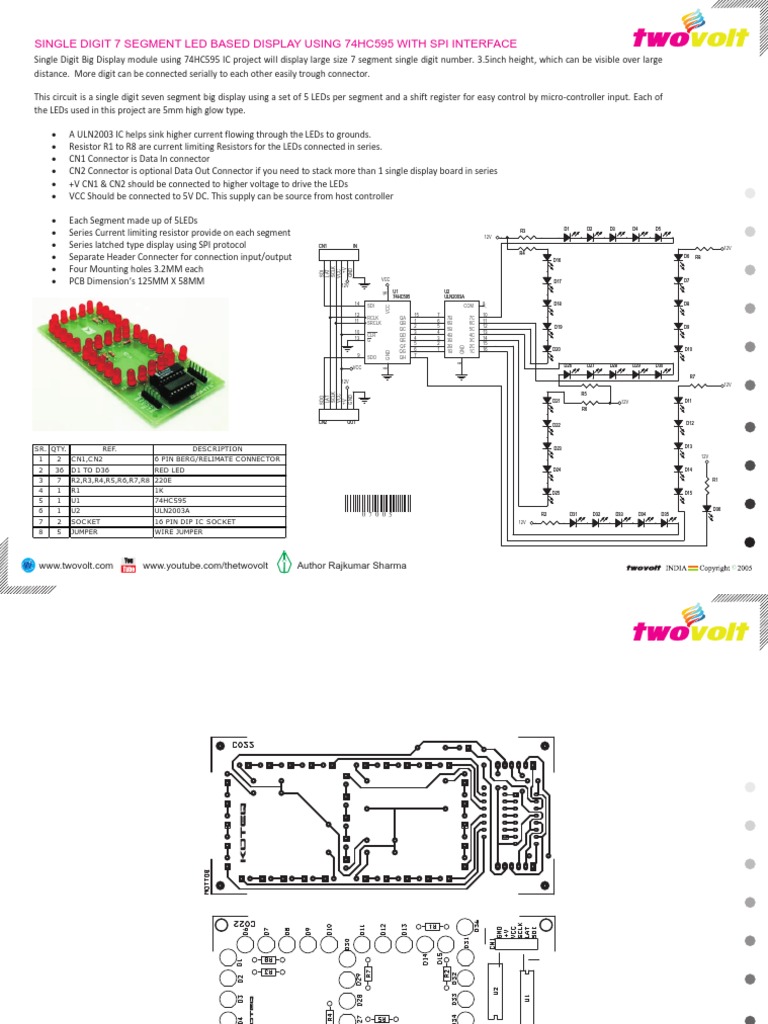7 Segment Led Based Spi Display Using 74hc595 | PDF | Light Emitting ...