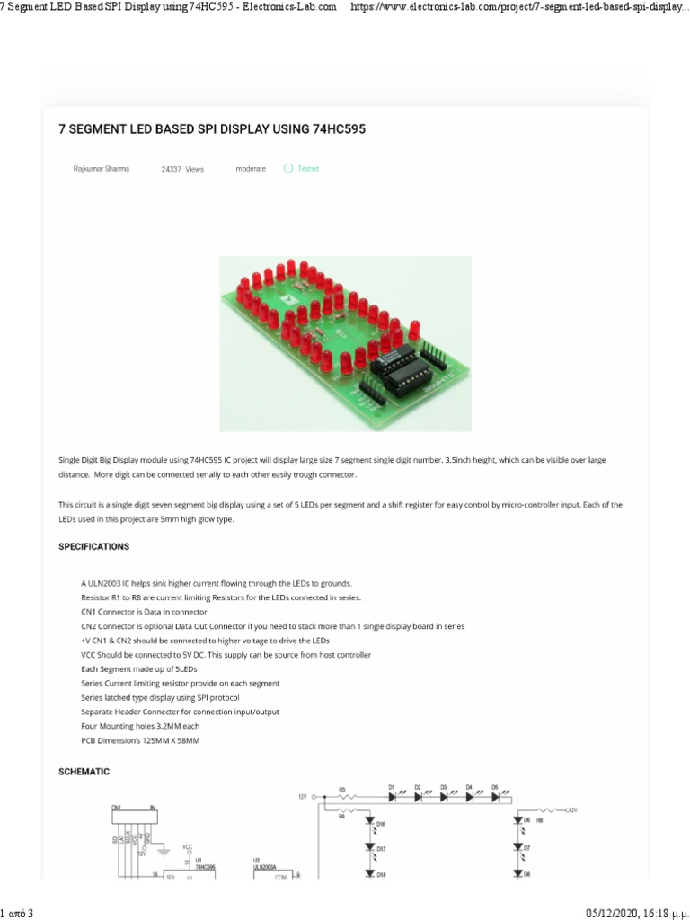 7 Segment LED Based SPI Display Using 74HC595 | PDF