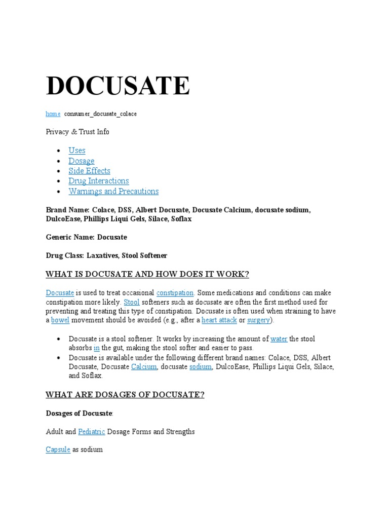 Docusate: Uses Dosage Side Effects Drug Interactions Warnings and ...