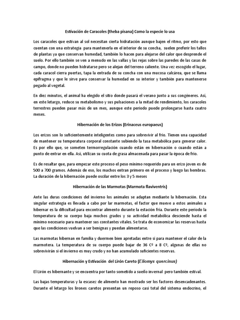 Estivación e Hinbernación | PDF | Termorregulación | Zoología