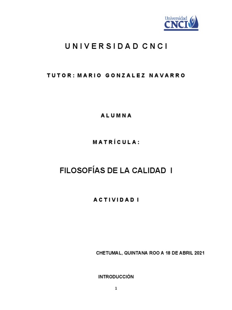 Actividad 1-Filosofias de La Calidad | PDF | Calidad (comercial) | Cliente