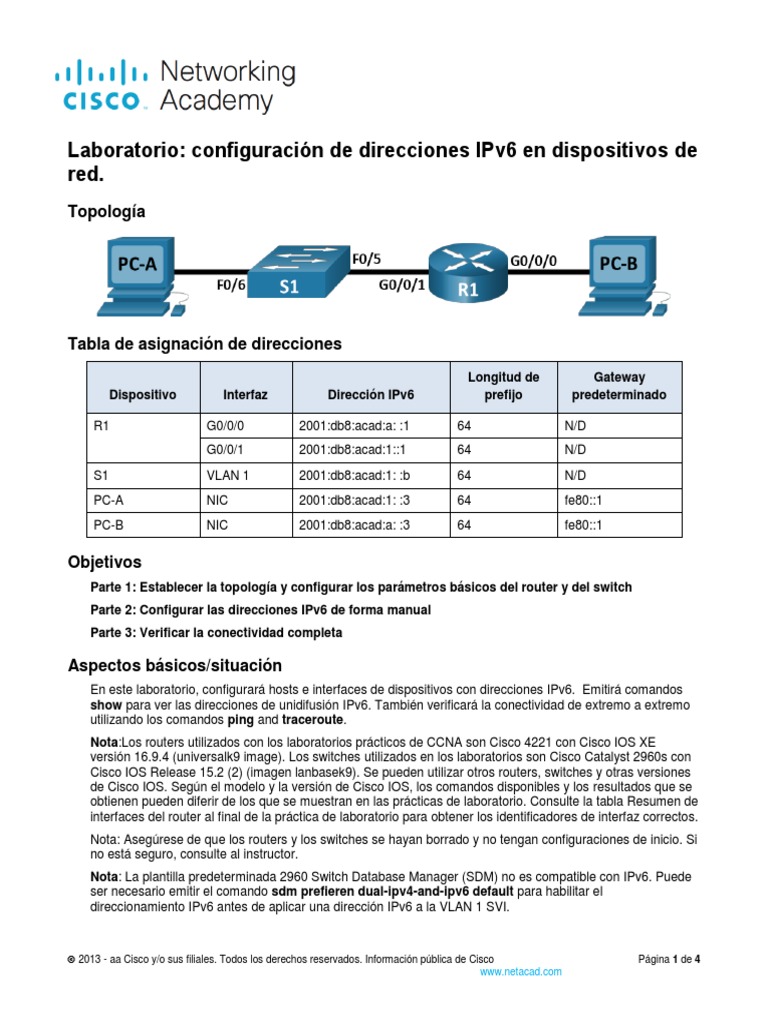 12 9 2 Lab Configure Ipv6 Addresses On Network Devices Es Xl Pdf