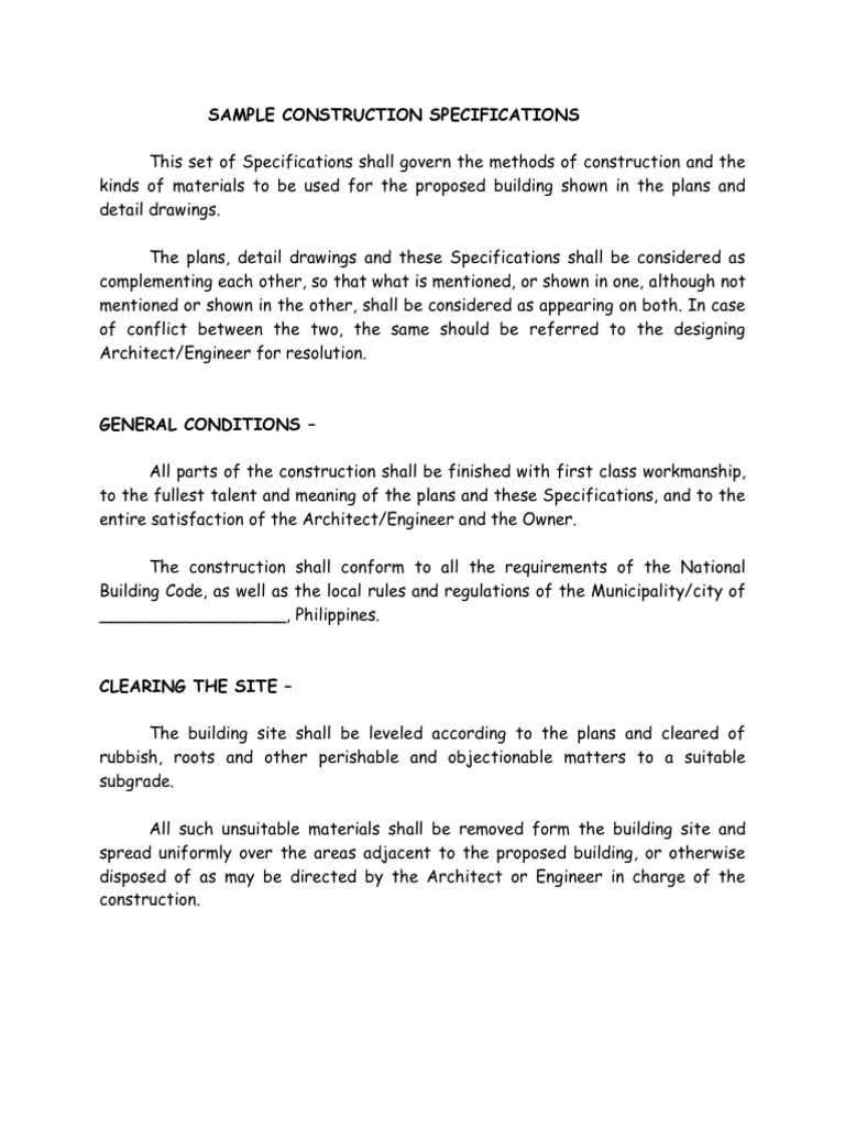 Sample Construction Specifications | PDF | Building Technology ...