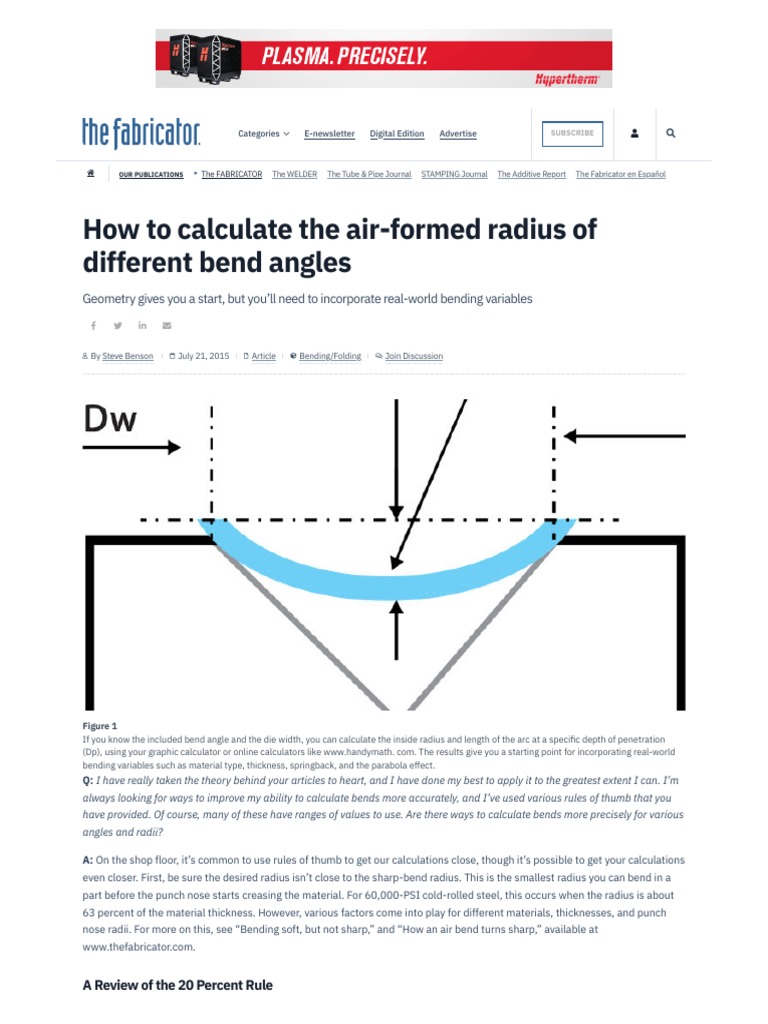 How To Calculate The Air-Formed Radius of Different Bend Angles | Download Free PDF ...