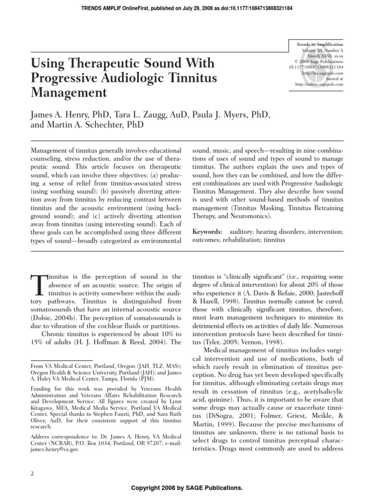 Using Therapeutic Sound With Progressive Audiologic Tinnitus Management ...