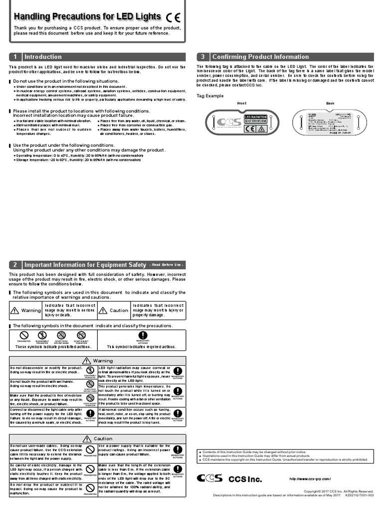 Handling Precautions For LED Lights: 1 Confirming Product Information 3 ...