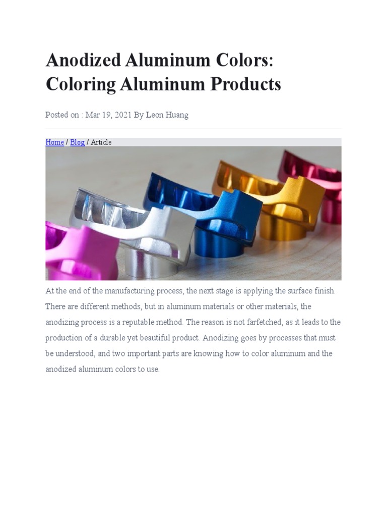 Anodized Aluminum Colors | PDF | Electrochemistry | Anode