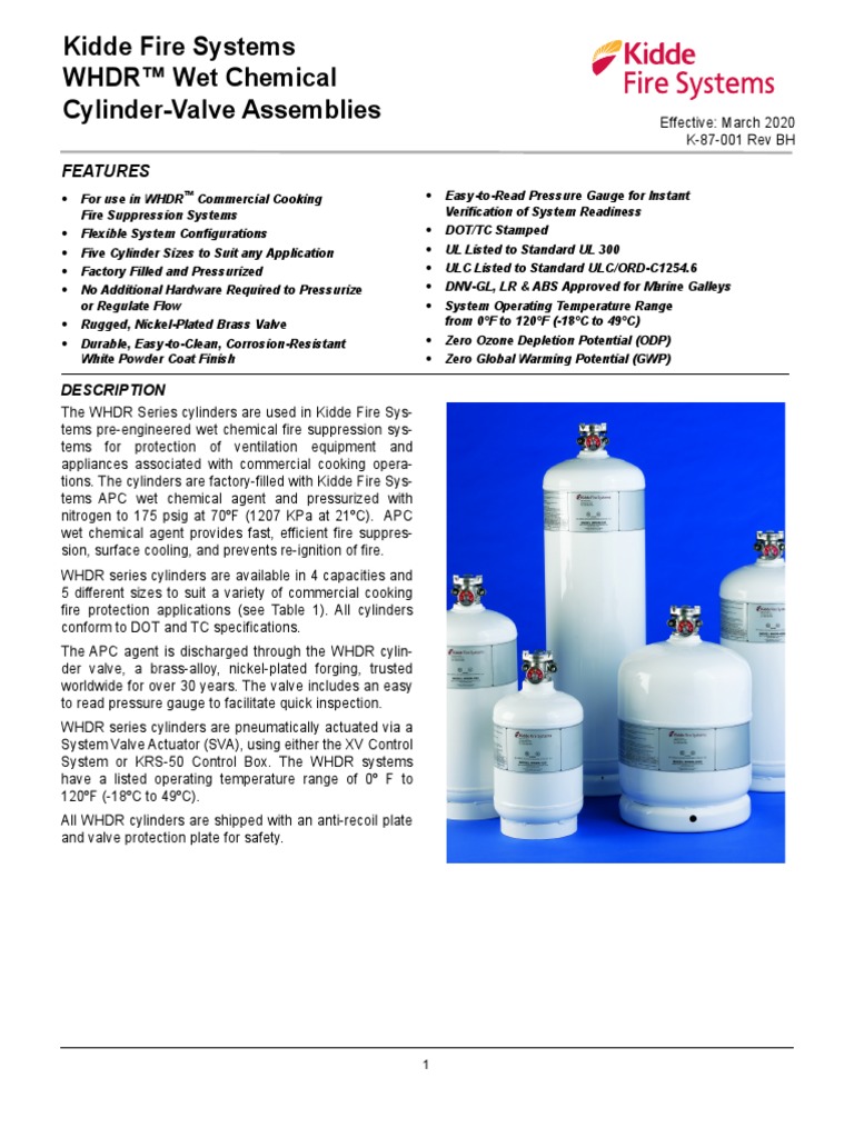 Kidde WHDR Wet Chemical Cylinder-Valve Assemblies K-87-001 RevBH | PDF ...