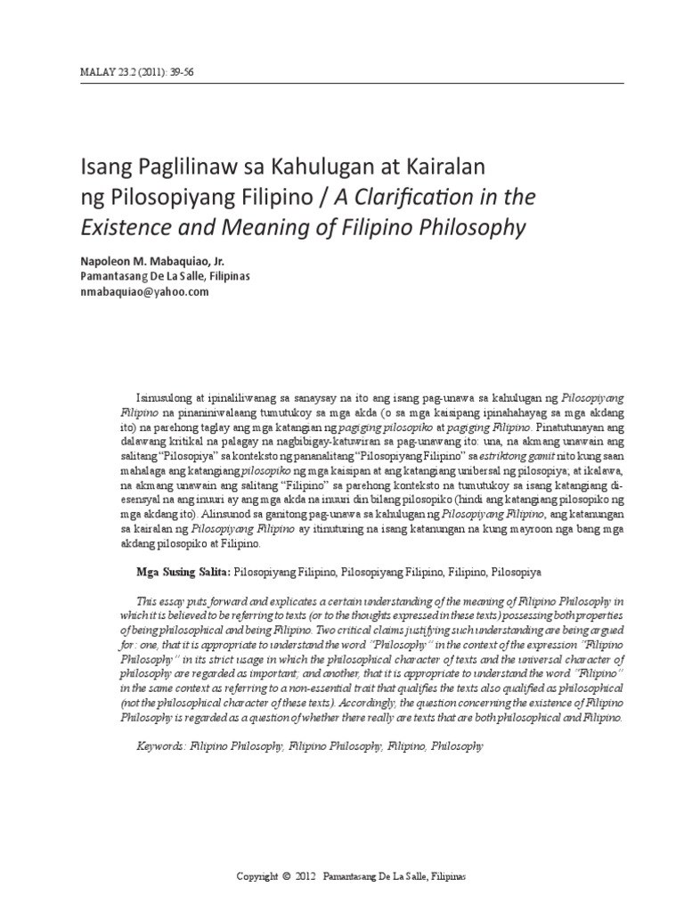 A Clarification in The Existence and Meaning of Filipino Philosophy | PDF