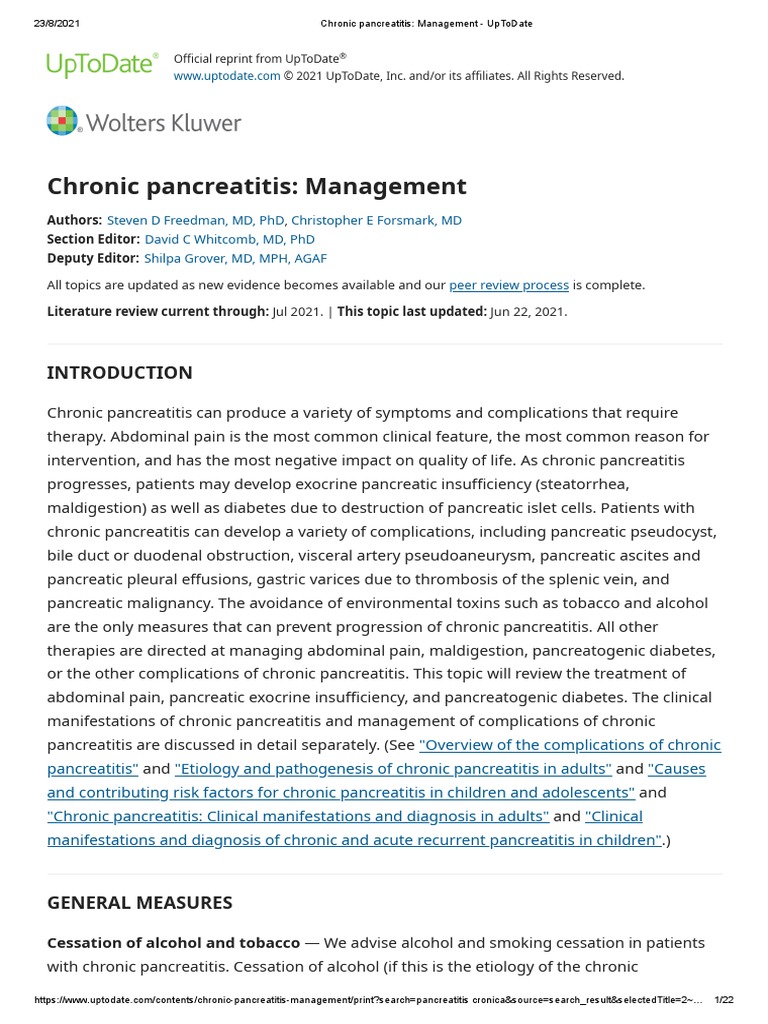 Chronic Pancreatitis - Management - UpToDate | PDF | Analgesic | Pancreas