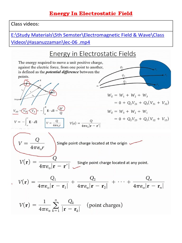 Energy in Electrostatic Field | PDF