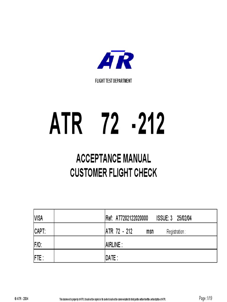 Acceptance Manual Customer Flight Check | PDF | Aircraft | Aviation