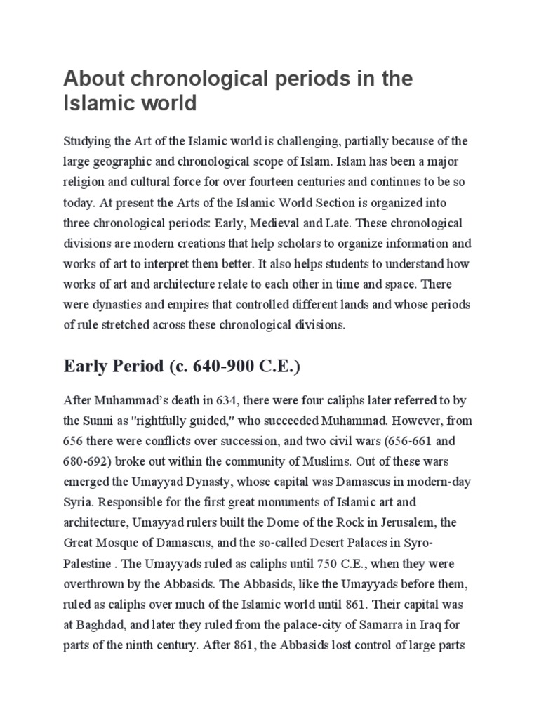 About Chronological Periods in The Islamic World: Early Period (C. 640 ...