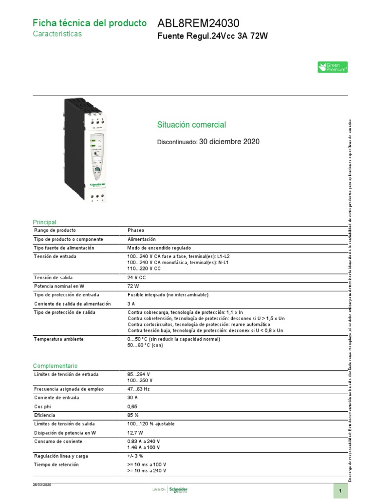 Phaseo Abl7 - Abl8 - Abl8rem24030 - Fuente 24 VCC 3 A | PDF ...