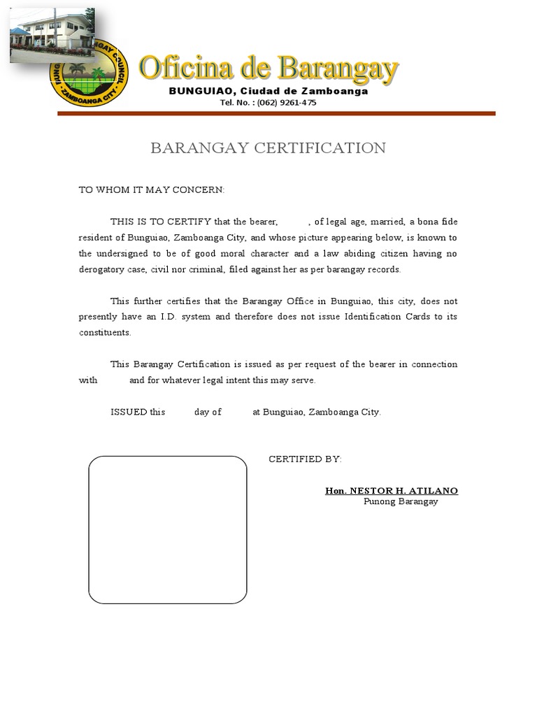Brgy. Cert. (No ID) | PDF