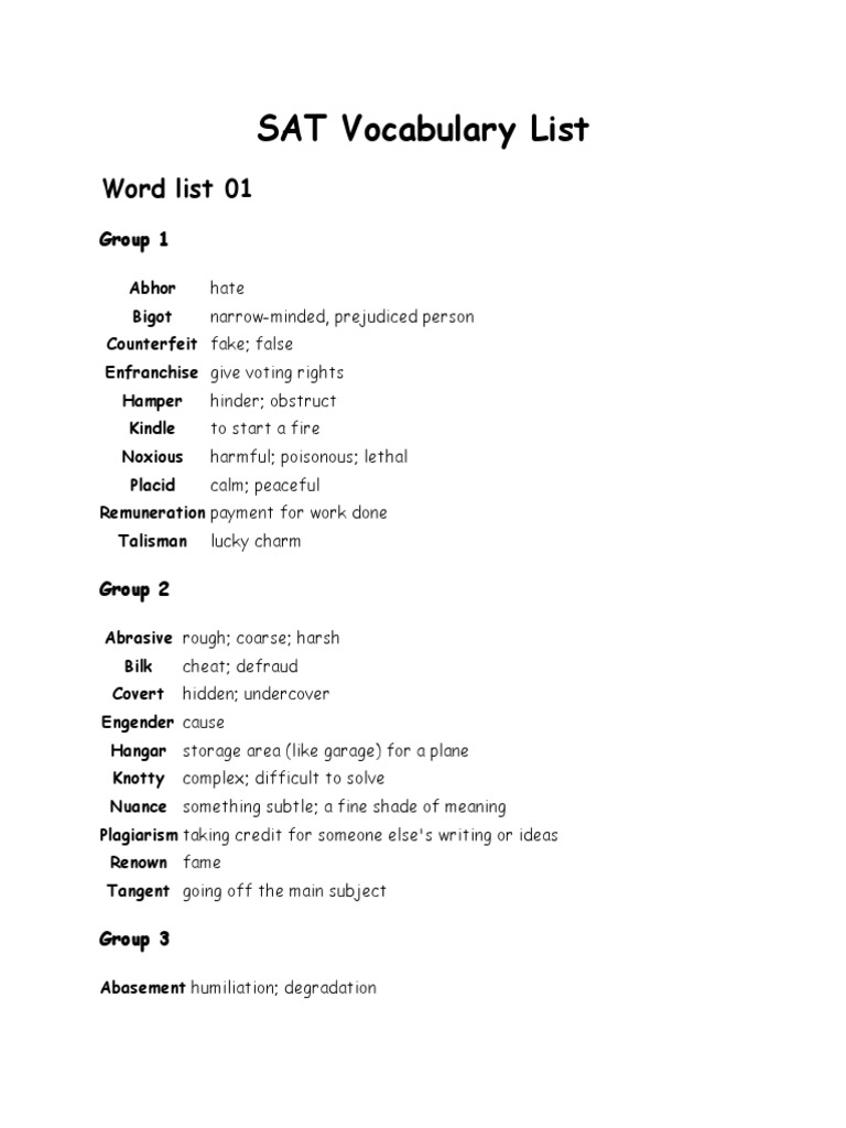 SAT Vocabulary List | PDF