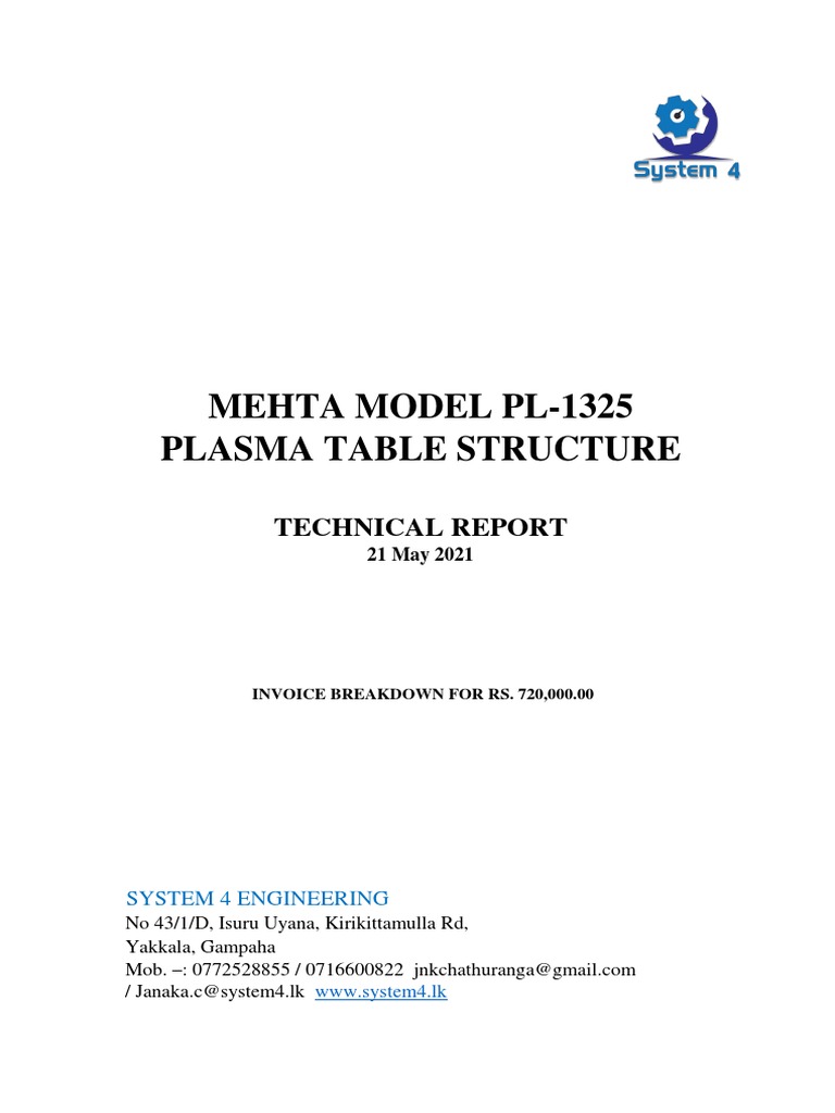 Mehta Model Pl-1325 Plasma Table Structure: Technical Report | PDF ...