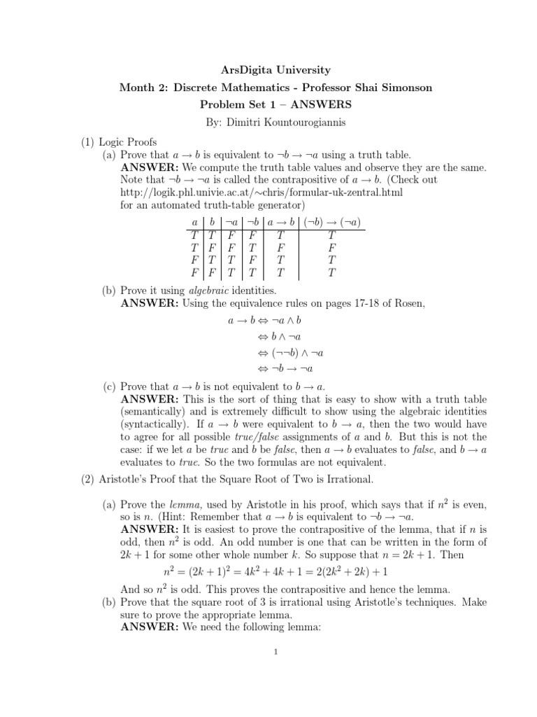 Problem Set 01 Solutions | PDF | Prime Number | Logic