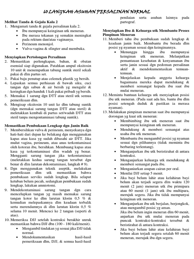60 Langkah Asuhan Persalinan Normal | PDF