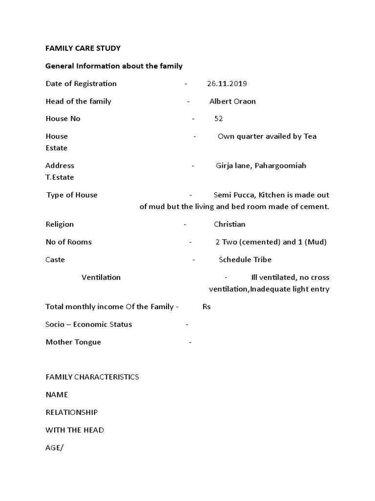Family Care Study General Information About The Family | PDF | Hygiene ...