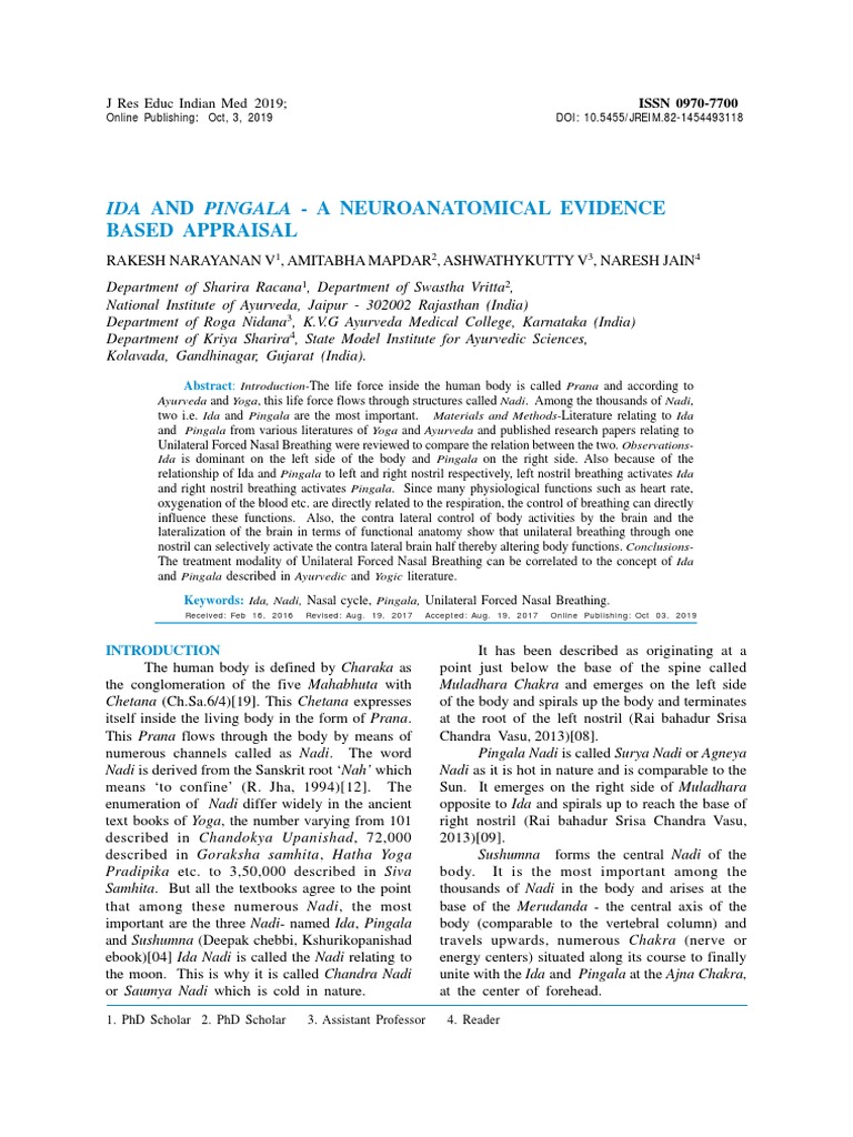 Ida and Pingala - A Neuroanatomical Evidence: Based Appraisal | PDF | Prana