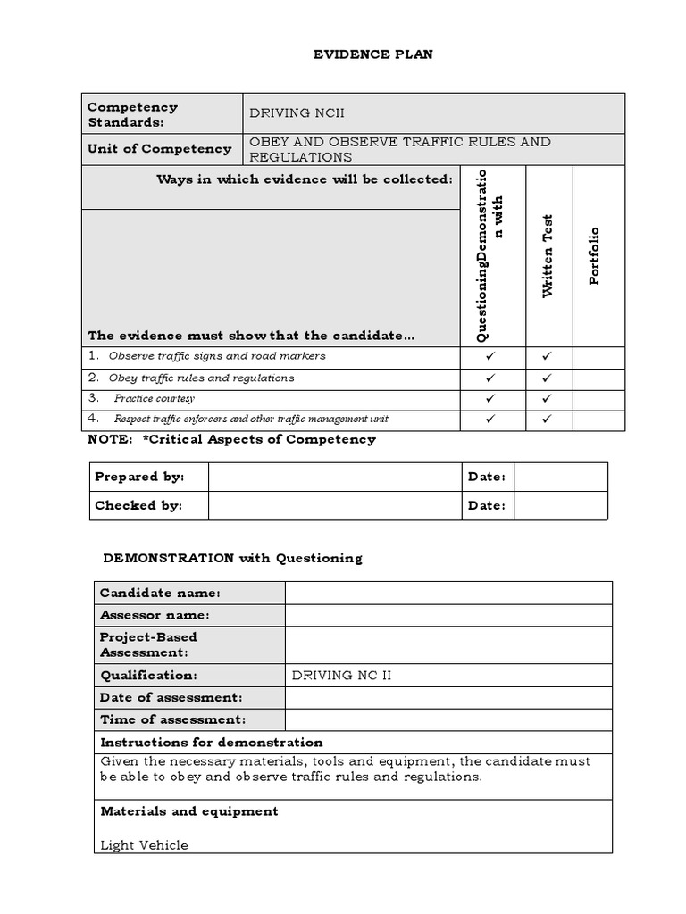 08a Evidence Plan | PDF | Traffic | Tools